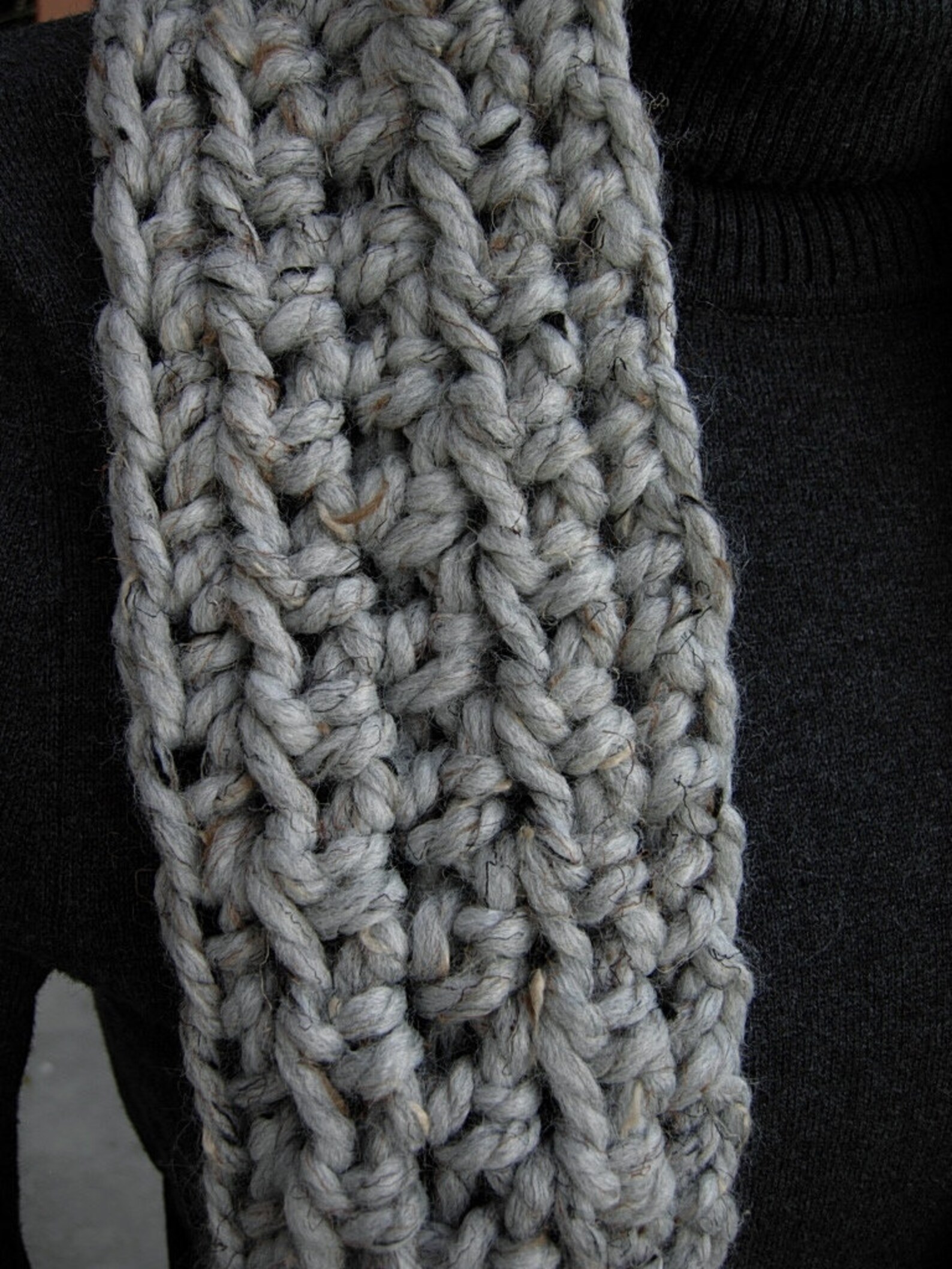 Light Gray Tweed Scarf, Color Options, Soft Crochet Knit Narrow Chunky ...