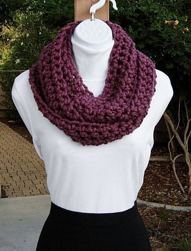 Purple Infinity Scarf Loop Cowl Solid Plum Bulky Soft Wool | Etsy