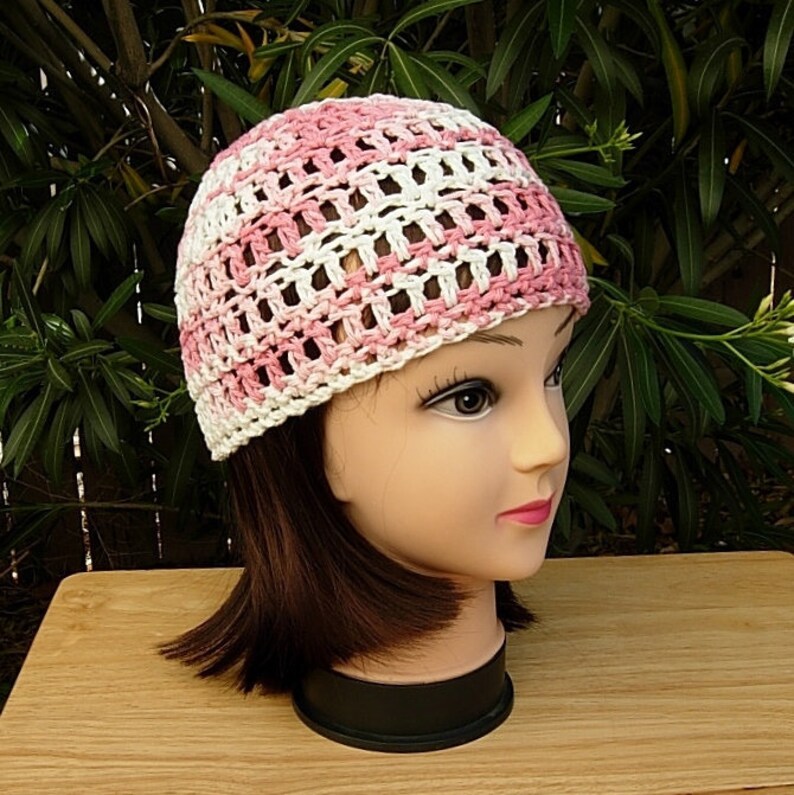 Pink and White Summer Beanie 100% Cotton Lacy Skull Cap - Etsy