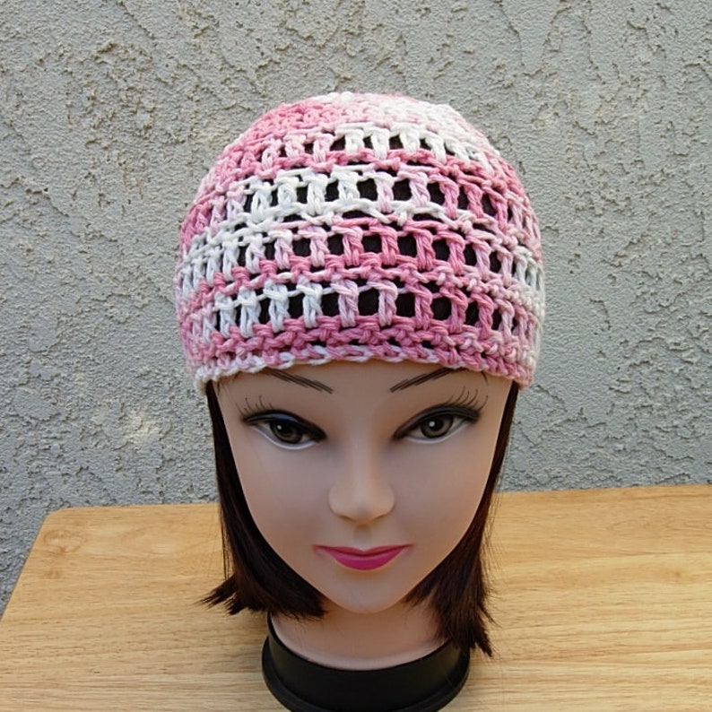 Pink and White Summer Beanie 100% Cotton Lacy Skull Cap - Etsy