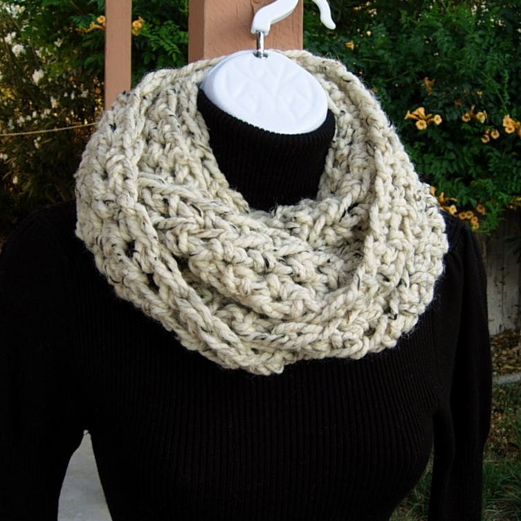 Extra Long INFINITY SCARF, Oatmeal Beige Light Brown Tweed, Color ...