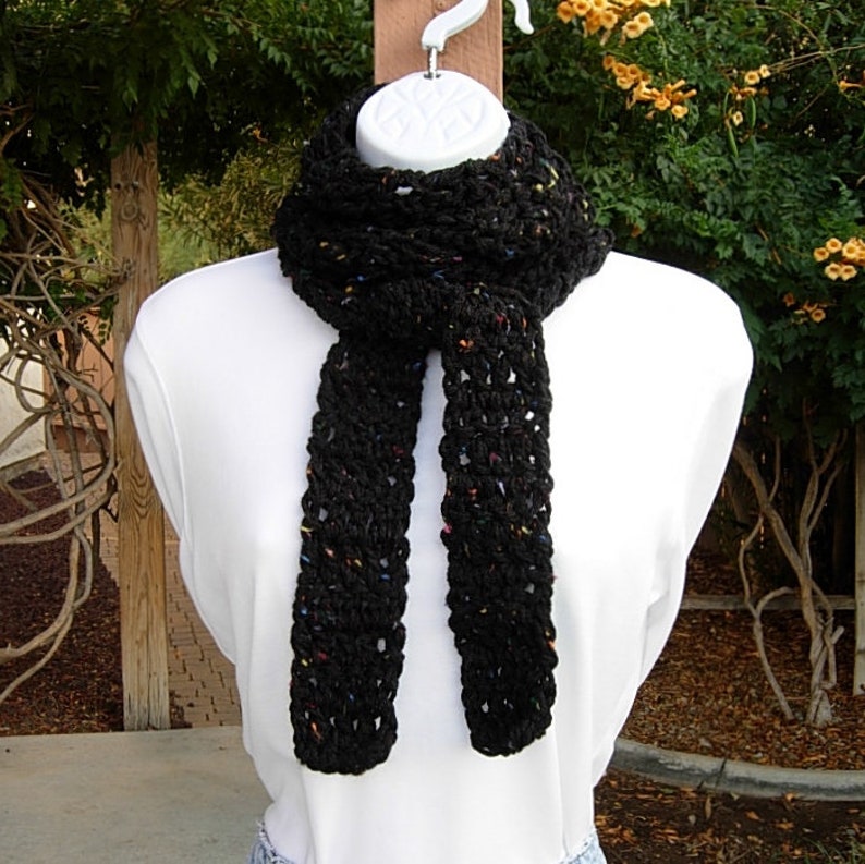 Off Black Tweed Extra Long Skinny Scarf, Dark Charcoal Soft Thick ...