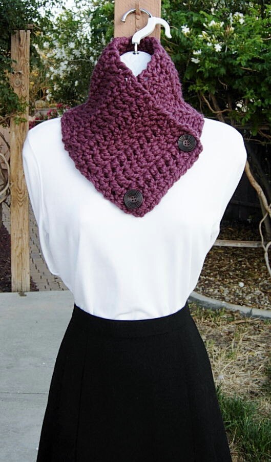 NECK WARMER SCARF Buttoned Cowl Fig Purple Solid Plum Soft - Etsy