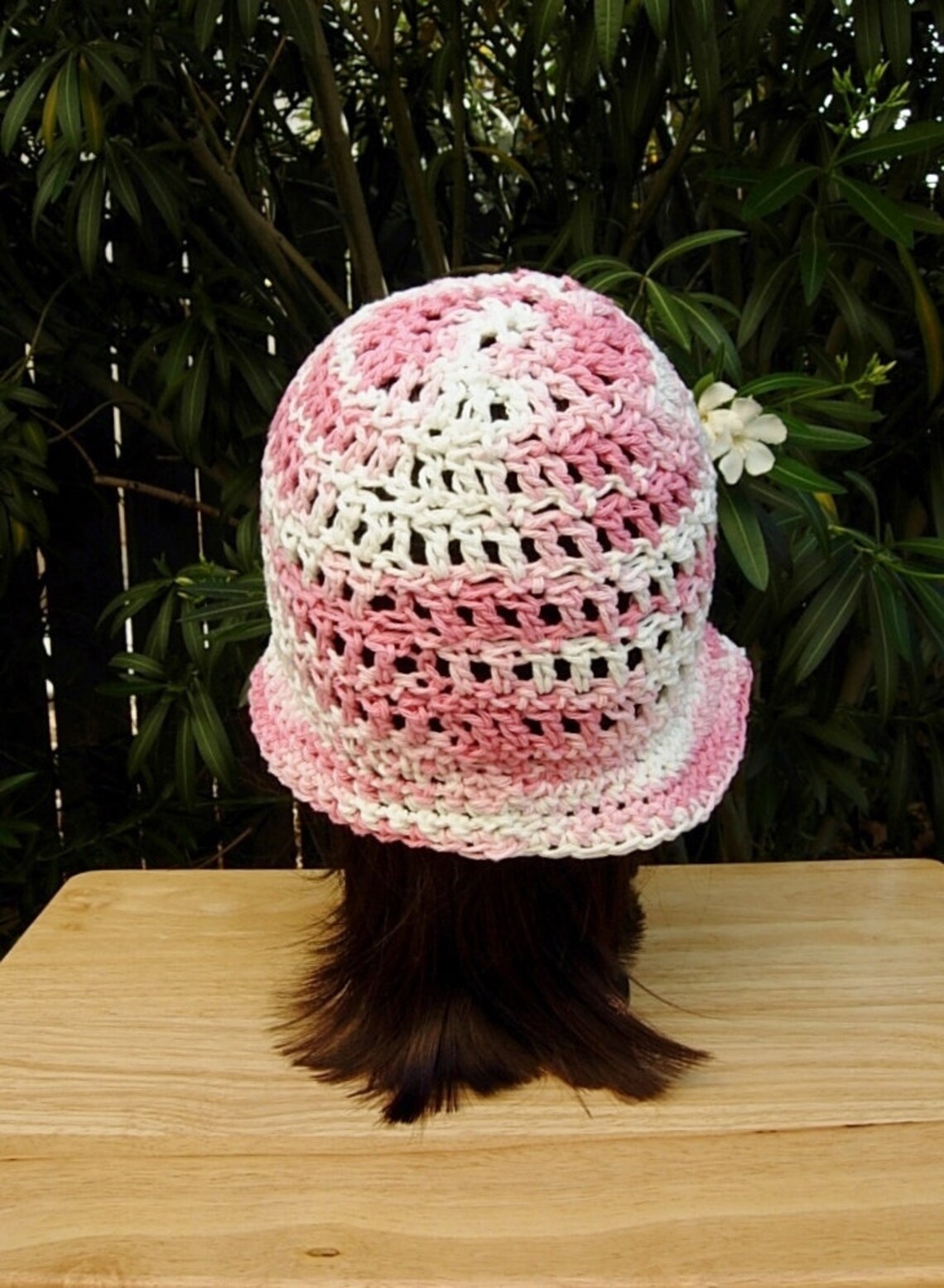 Light Pink & off White Summer Beach Sun Hat, 100% Cotton Lacy Women's ...
