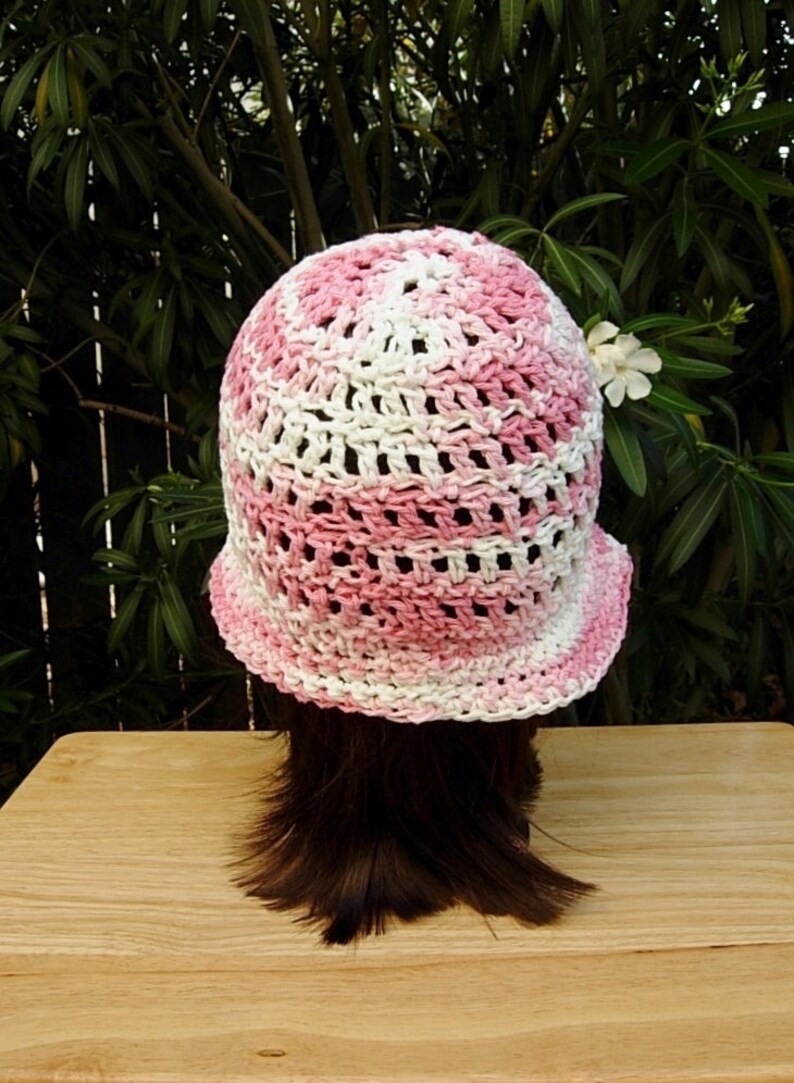 Light Pink & off White Summer Beach Sun Hat, 100% Cotton Lacy Women's ...
