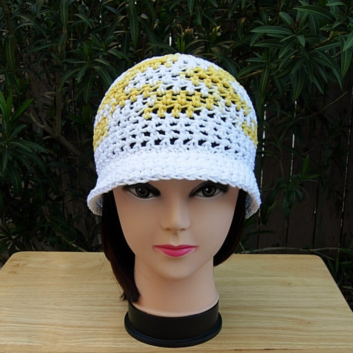 Bright Yellow and White Summer Beach Sun Hat, 100% Cotton Women's ...