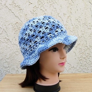 Light & Medium Denim Blue Summer Beach Sun Hat, 100% Cotton Women's ...