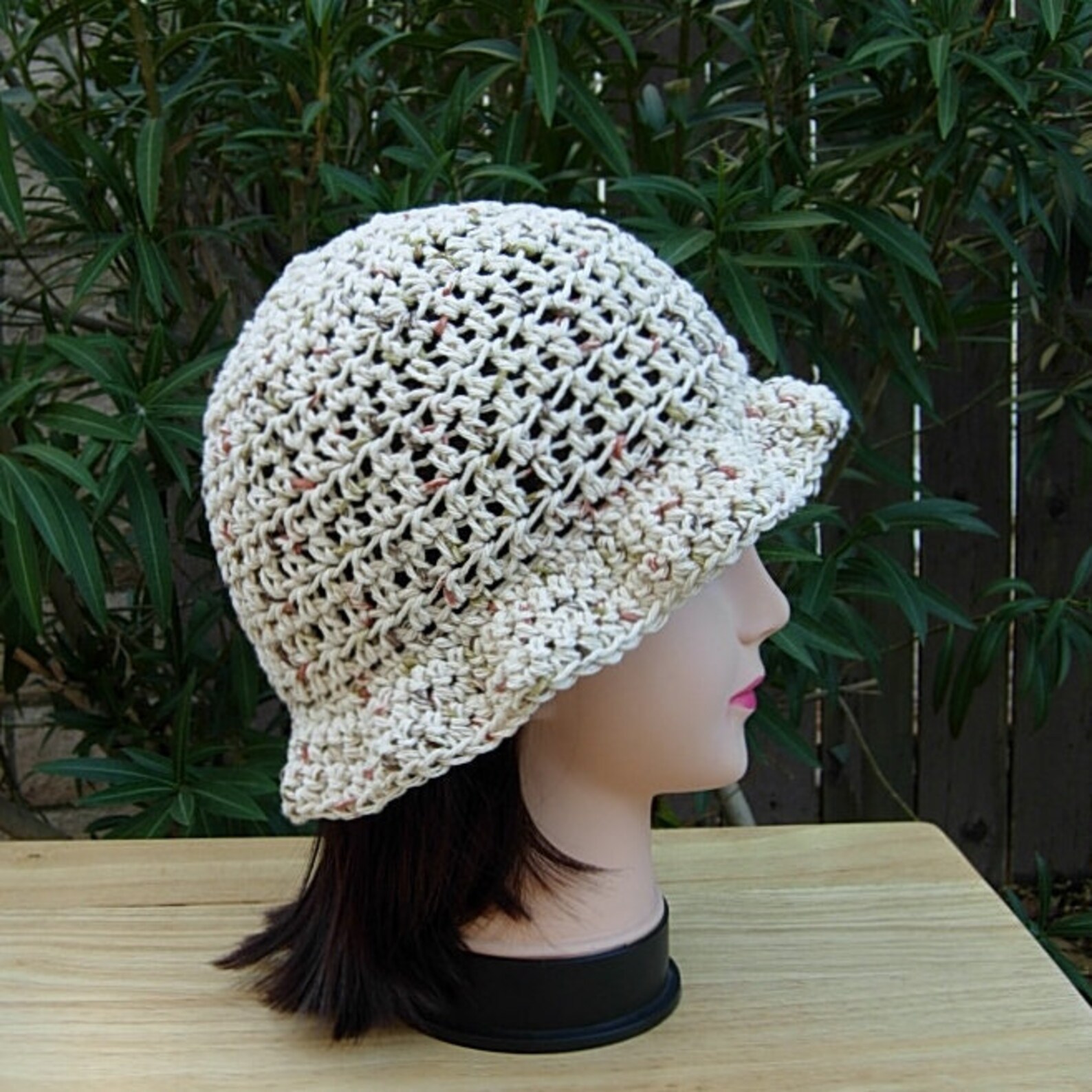 Light Natural Brown Beige Summer Hat With Wavy Brim, 100% Cotton Lacy ...