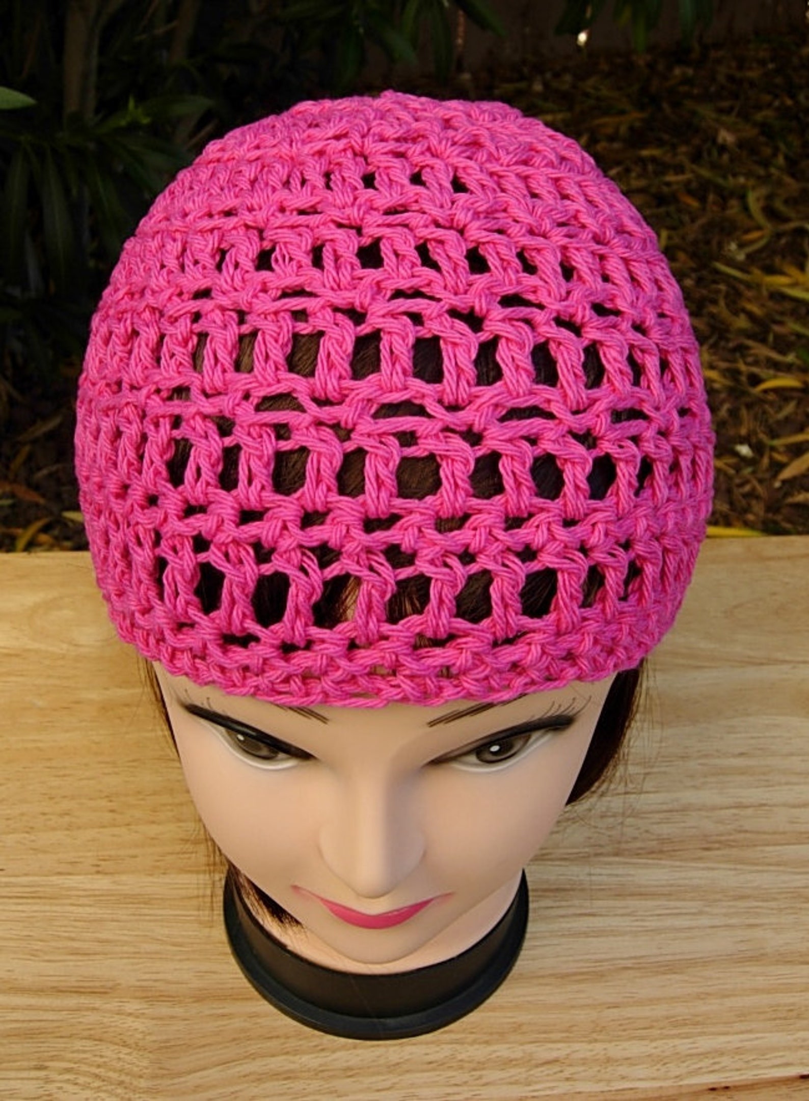 Solid Hot Pink Summer Beanie, 100% Cotton Lacy Skull Cap, Women's ...