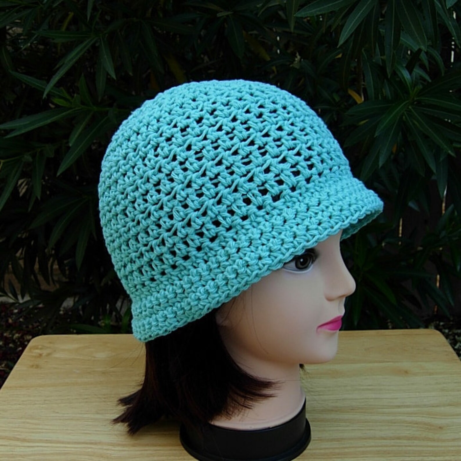 Solid Light Aqua Turquoise Blue Lightweight Cotton Summer Hat, Cloche ...