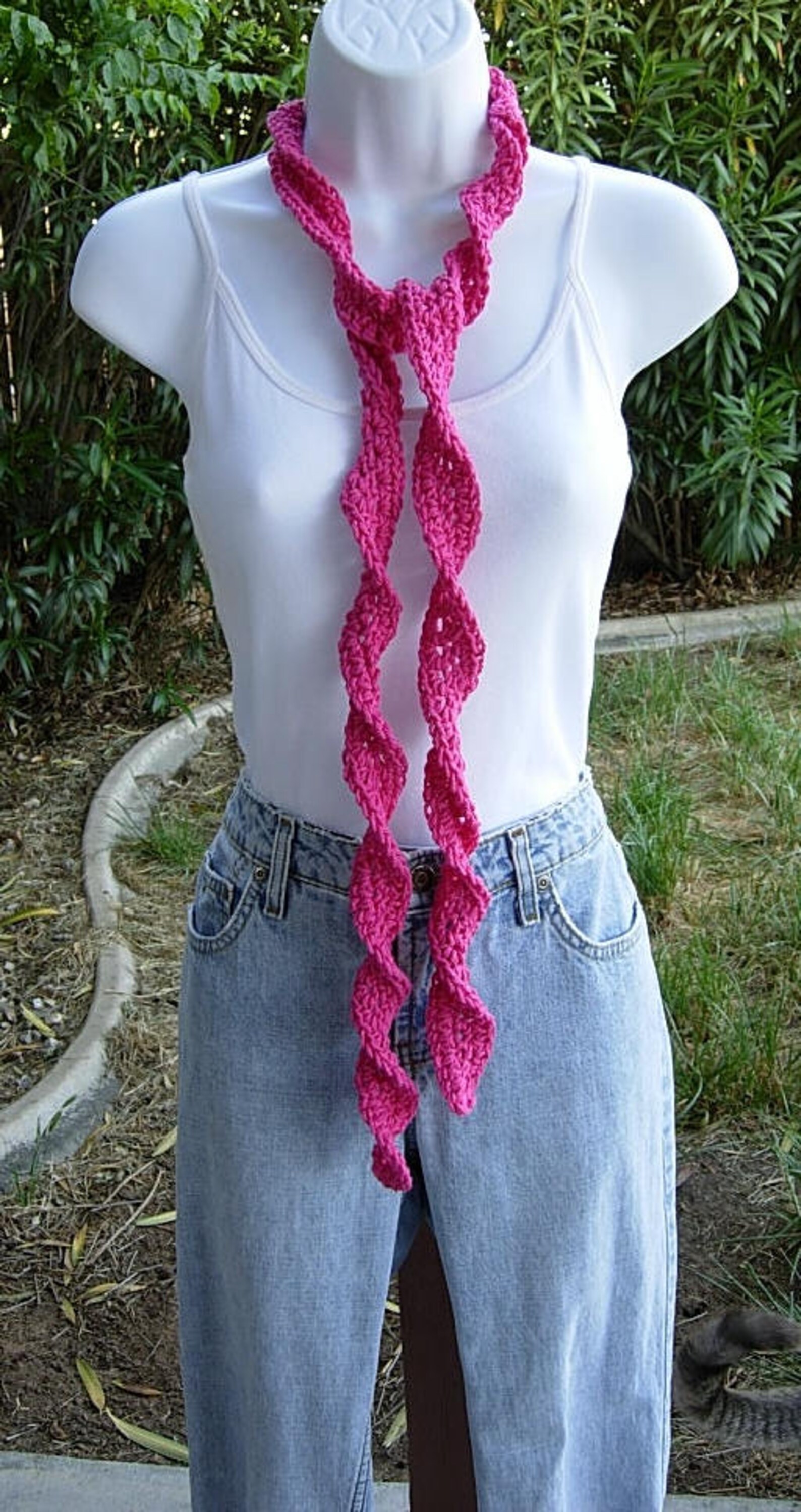 Solid Hot Pink Skinny SUMMER SCARF Small 100% Cotton Dark Pink | Etsy