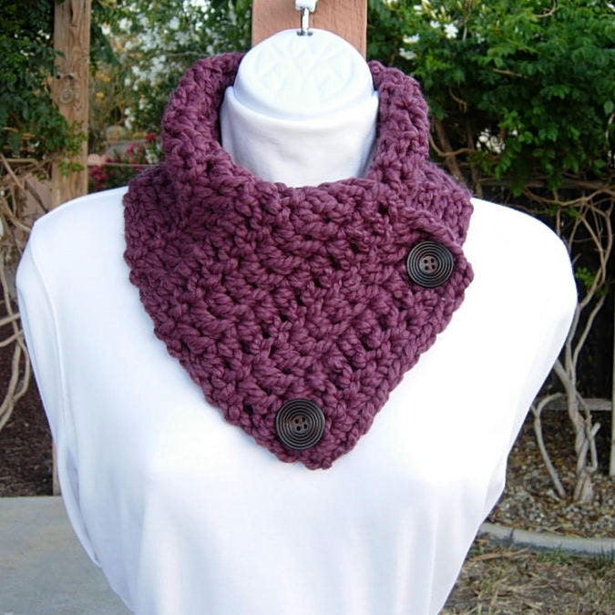 NECK WARMER SCARF Buttoned Cowl Fig Purple Solid Plum Soft - Etsy