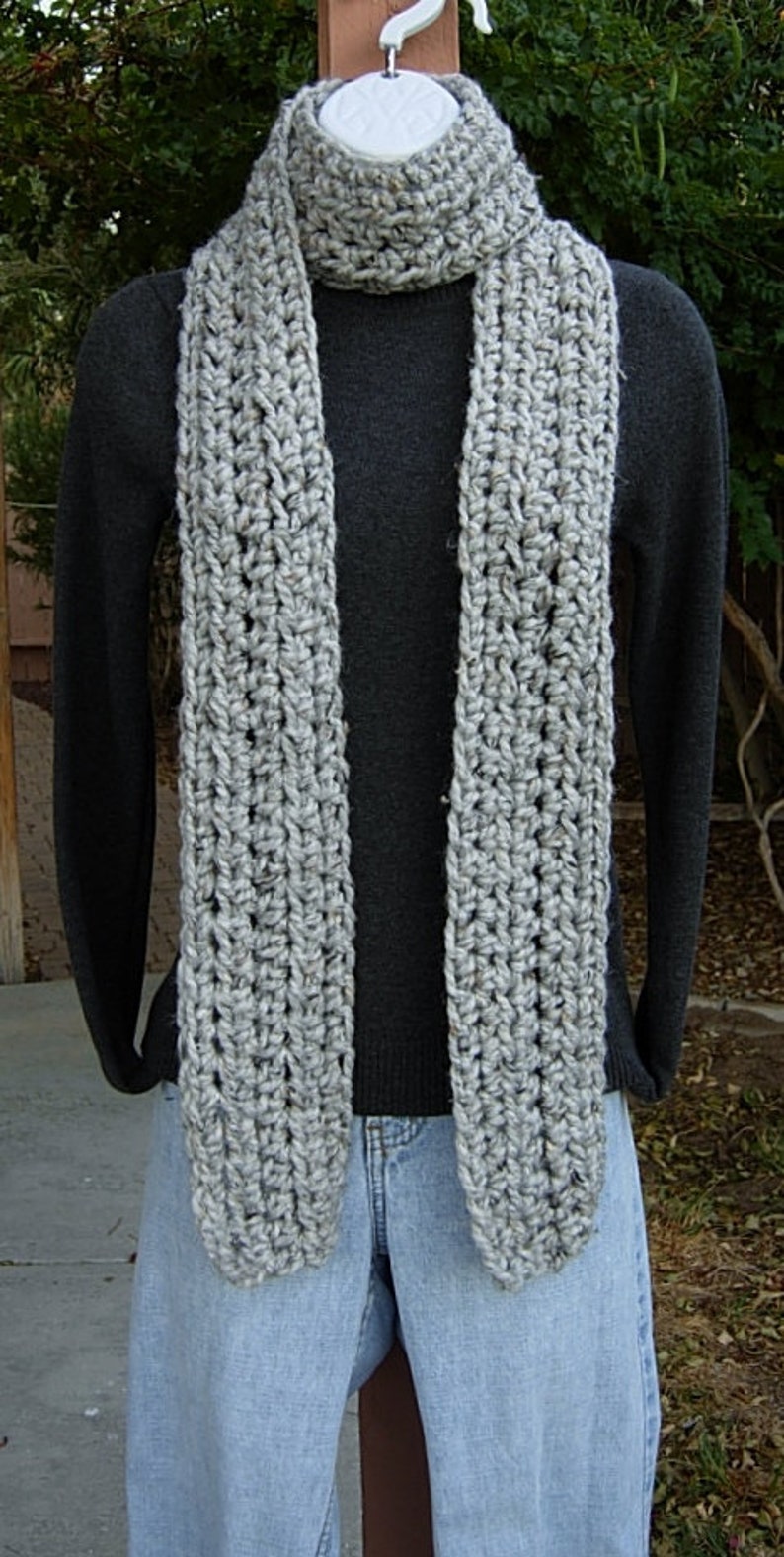 Light Gray Tweed Scarf, Color Options, Soft Crochet Knit Narrow Chunky ...
