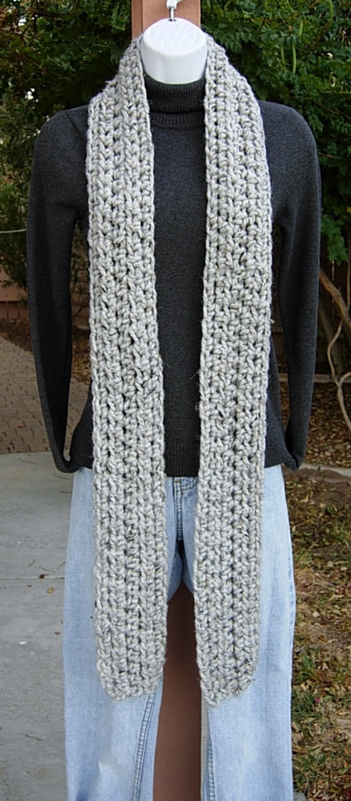 Light Gray Tweed Scarf, Color Options, Soft Crochet Knit Narrow Chunky ...