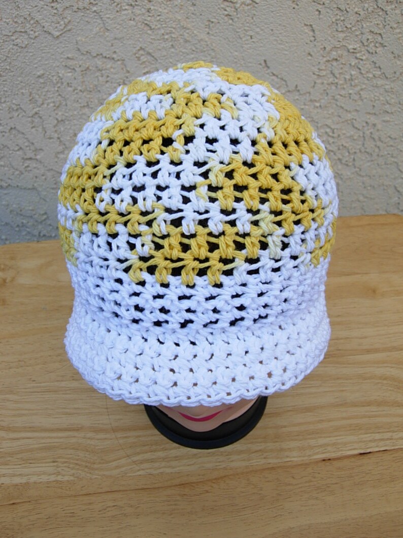 Bright Yellow and White Summer Beach Sun Hat, 100% Cotton Women's ...