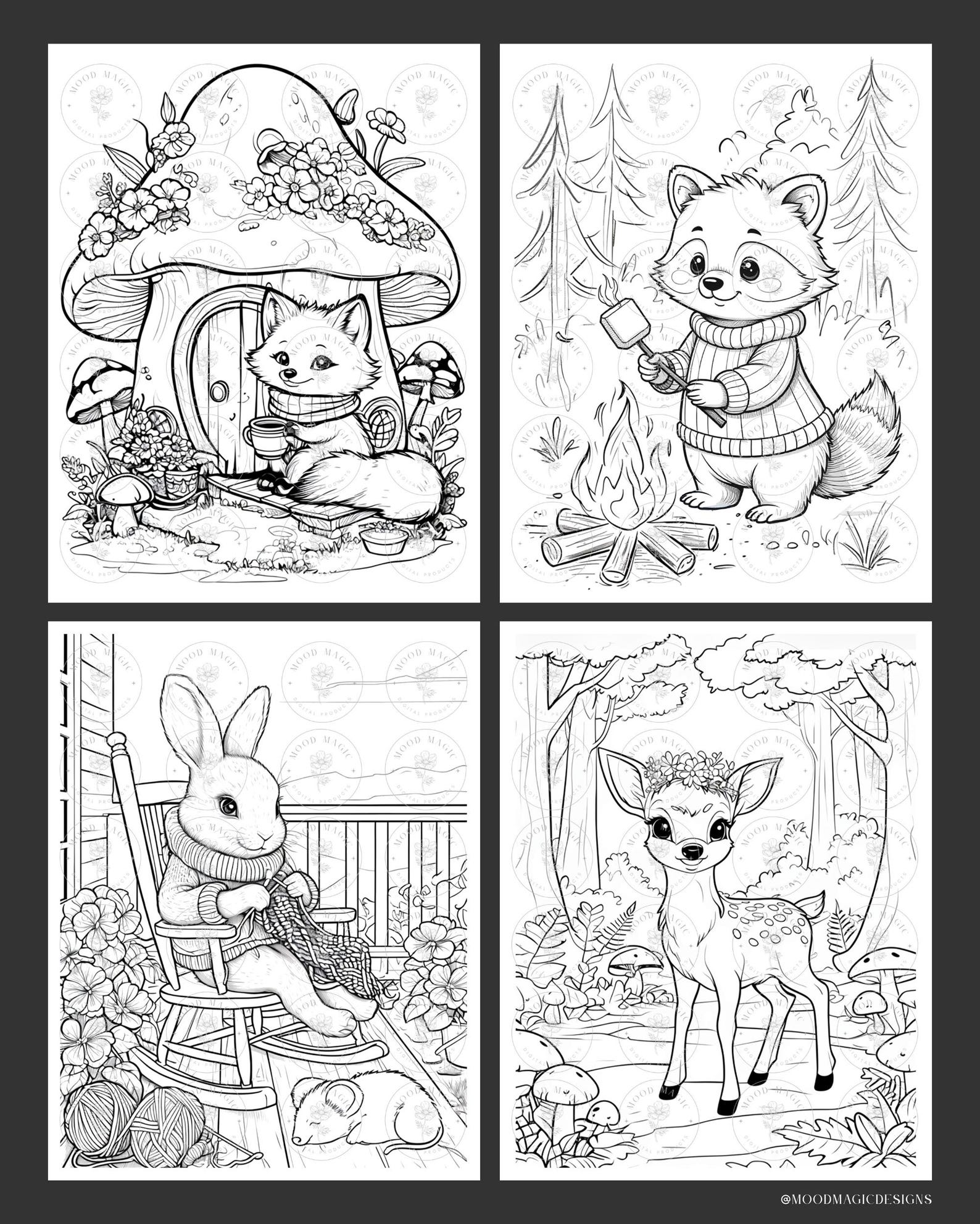 Cozy Woodland Creatures Coloring Pages – Cute Printable Coloring Book ...