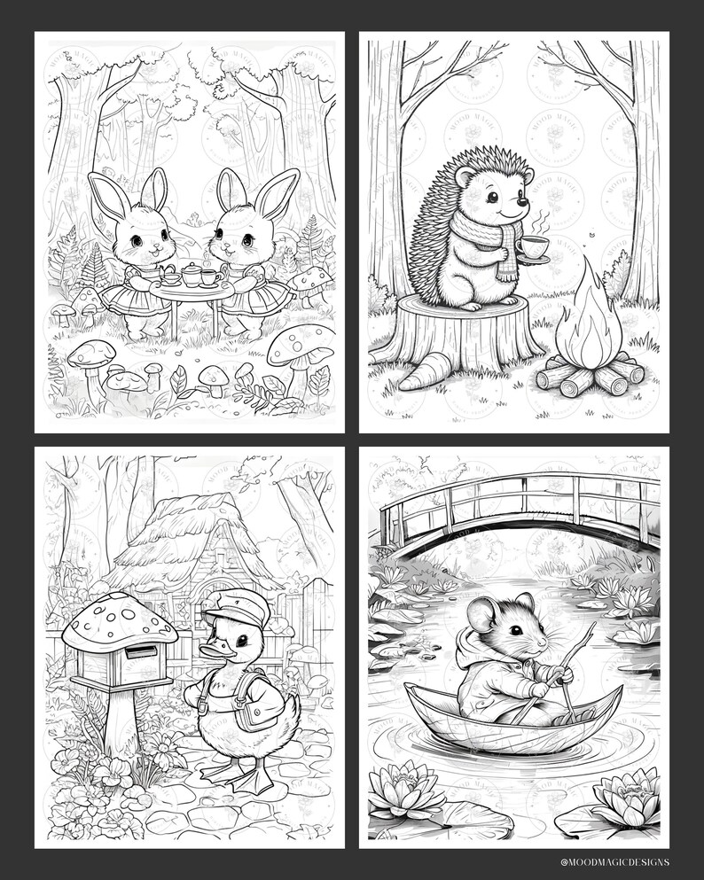 Cozy Woodland Creatures Coloring Pages – Cute Printable Coloring Book ...