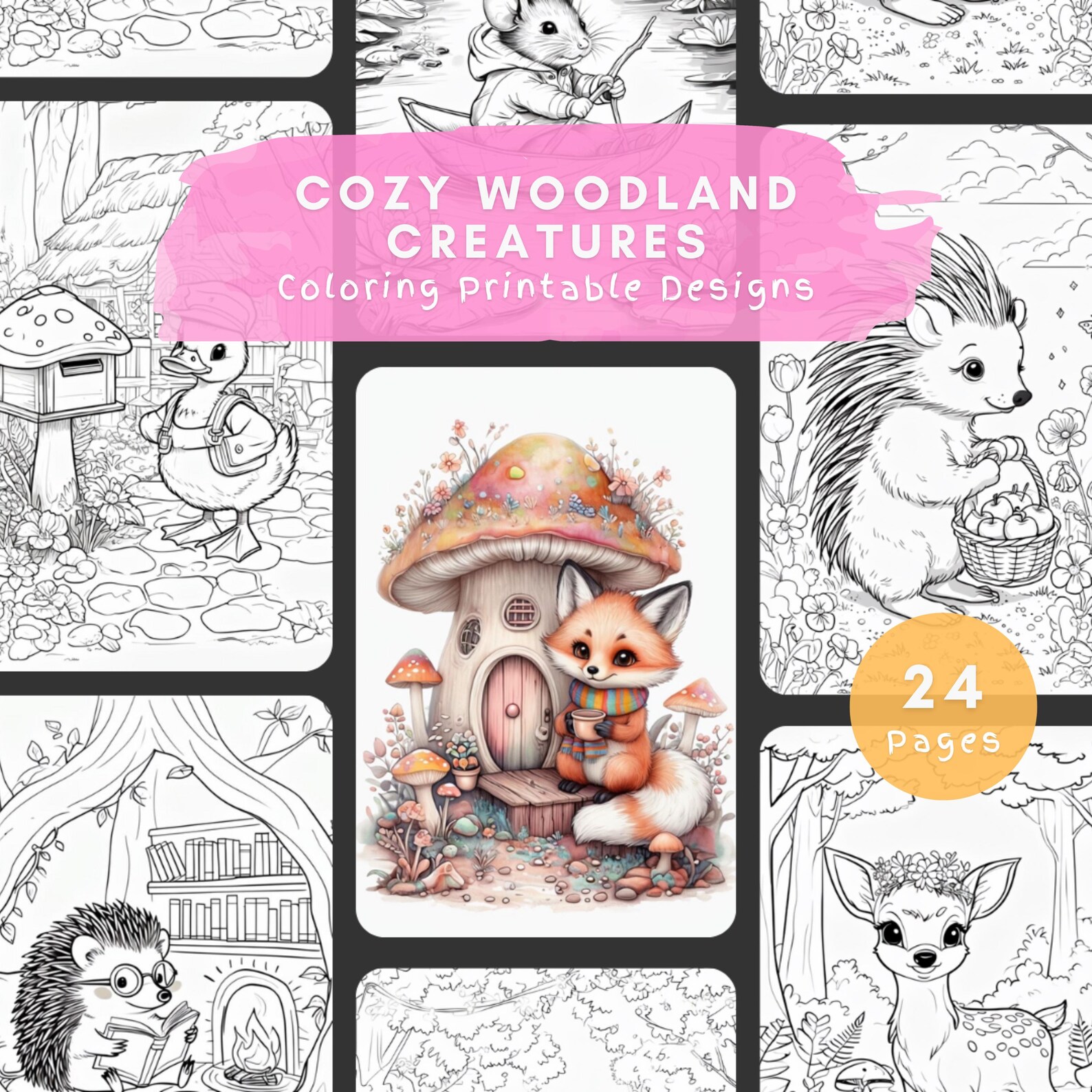 Cozy Woodland Creatures Coloring Pages – Cute Printable Coloring Book ...