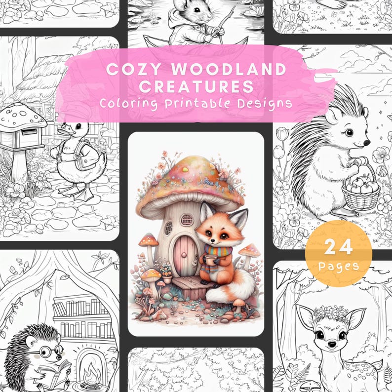 Cozy Woodland Creatures Coloring Pages – Cute Printable Coloring Book ...