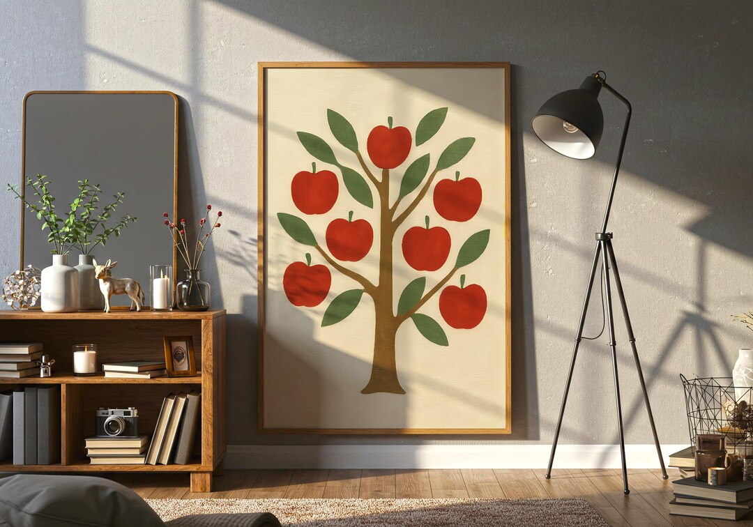 Apple Tree Wall Art Printable — Minimal Folk Art Digital Poster, Modern ...