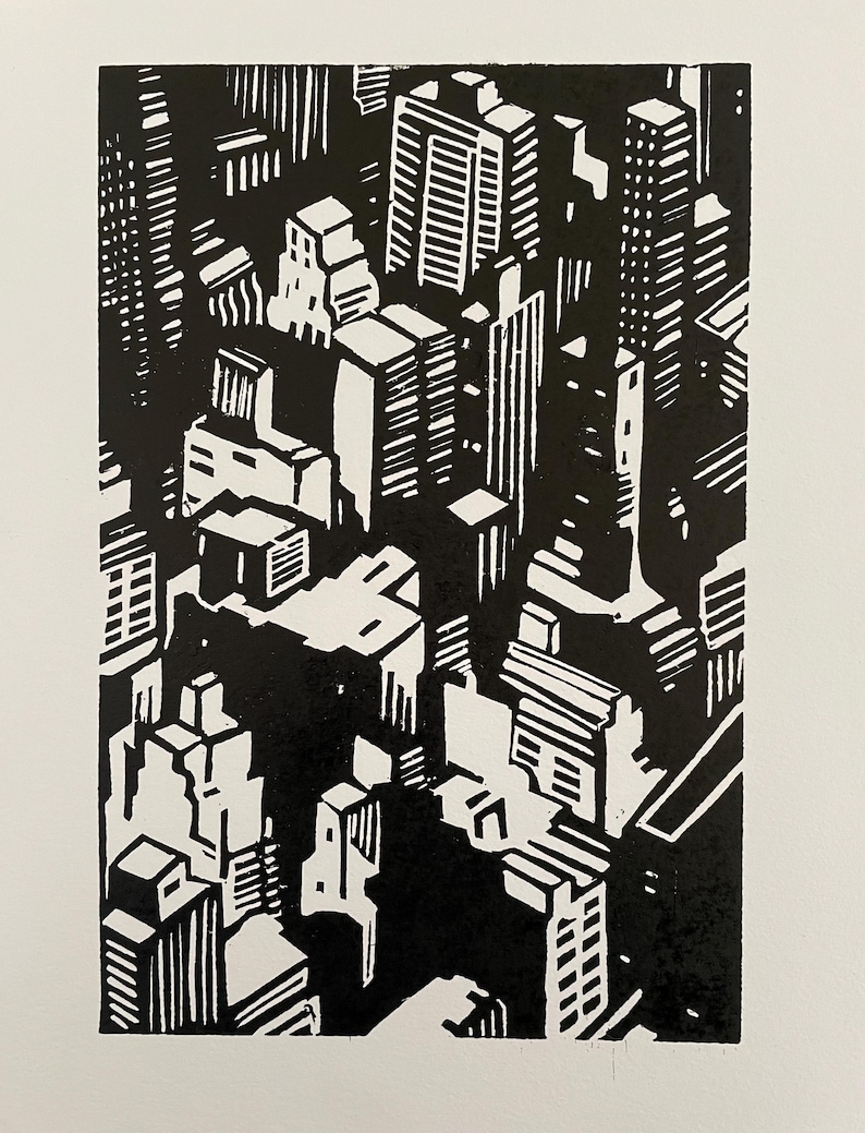 New York City, A4 Lino Print, Original Art, Lino Print Art, Buildings ...