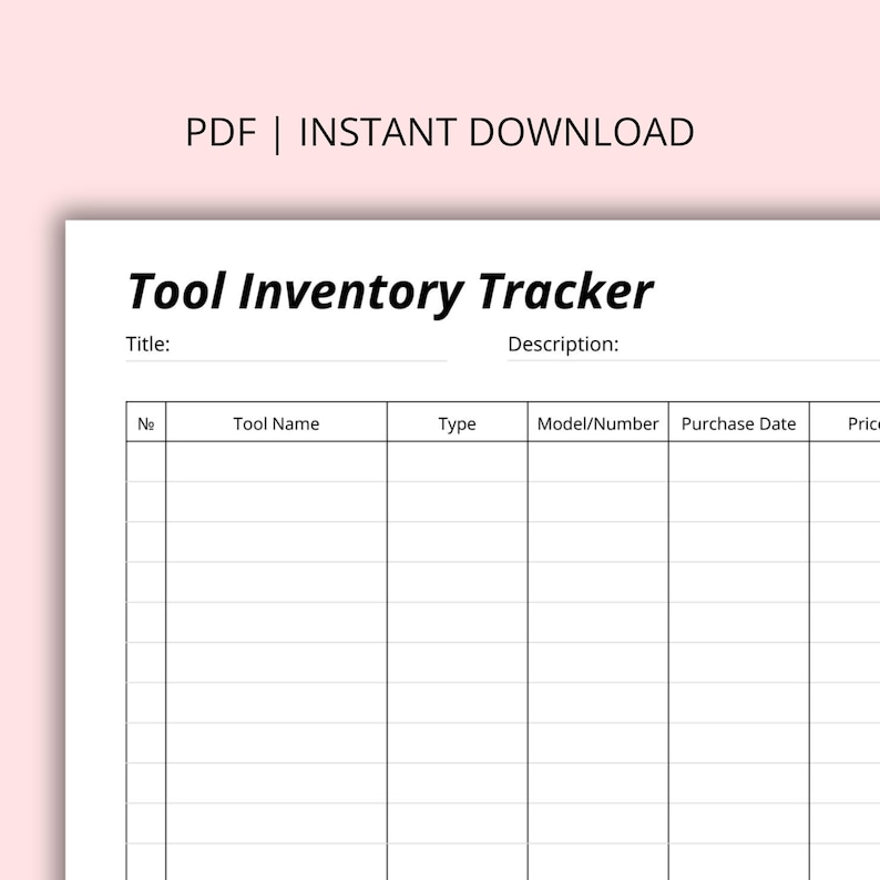 Garage Tool Inventory Sheet: Printable Workshop Tool Log - Etsy