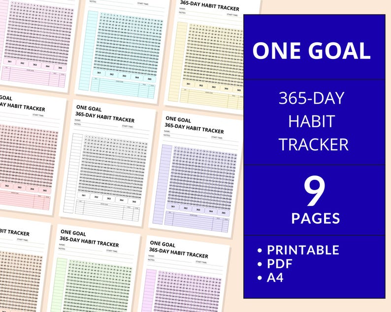Daily Success Habits 365 | 365 Day Habit Tracker PDF A4 - Etsy