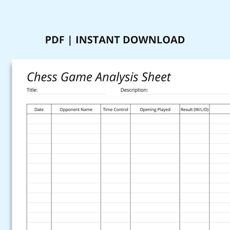 Chess Game Analysis Sheet 2025 | Chess Performance Tracker | Chess ...