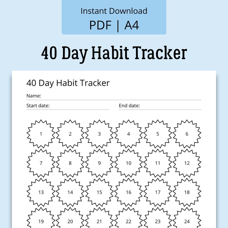 40 Day Habit Tracker | Daily Progress Tracker | 40 Day Motivation ...