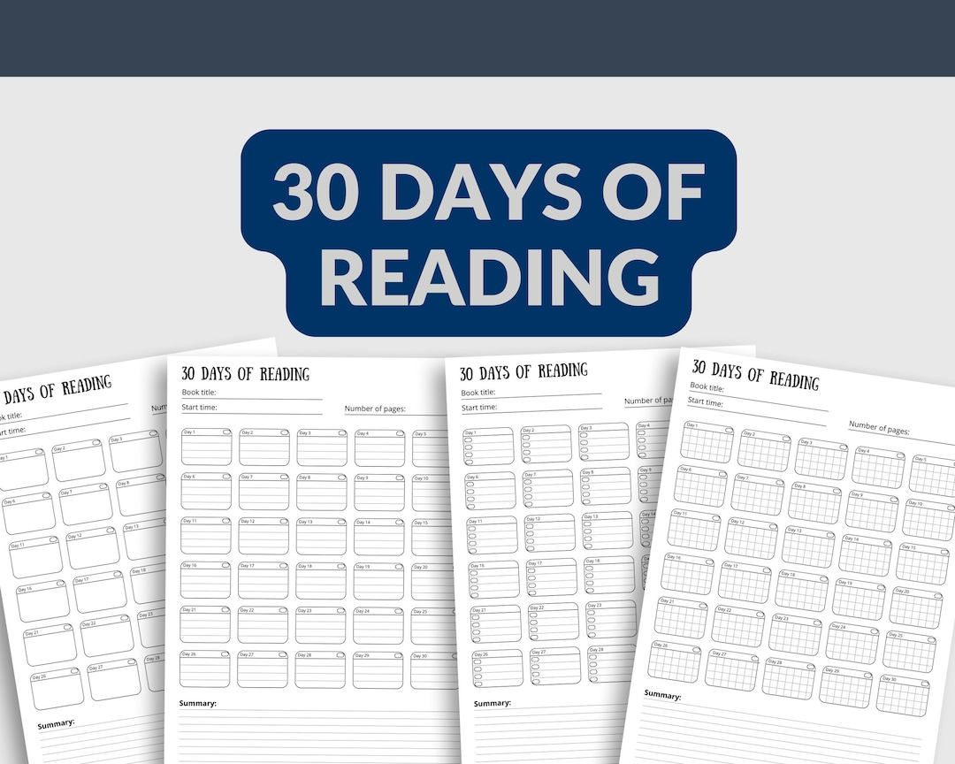 30 Day Reading Challenge - Printable Book Tracker PDF | Daily Reading ...