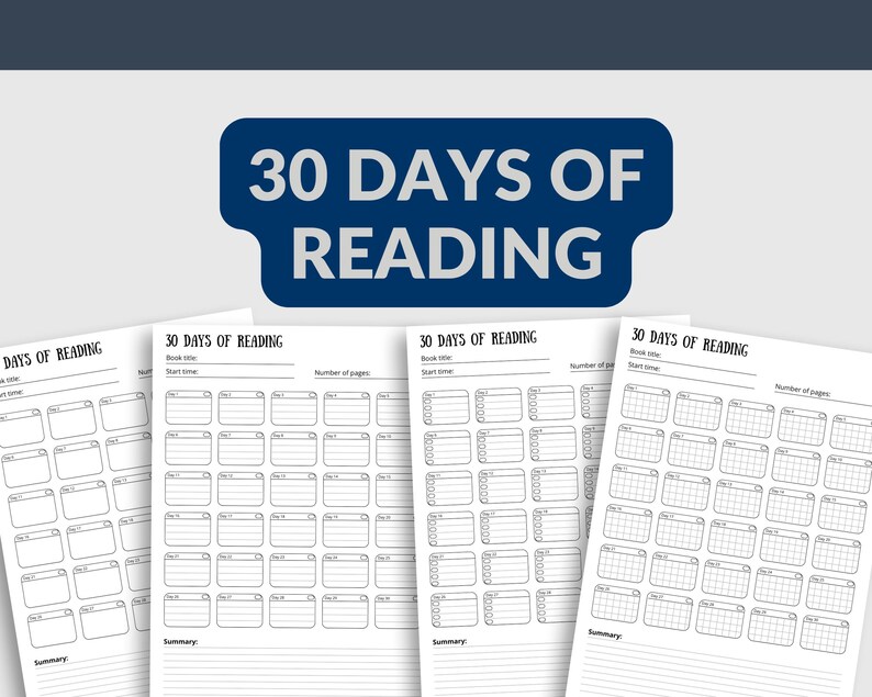 30 Day Reading Challenge | Printable Book Tracker PDF A4 - Etsy