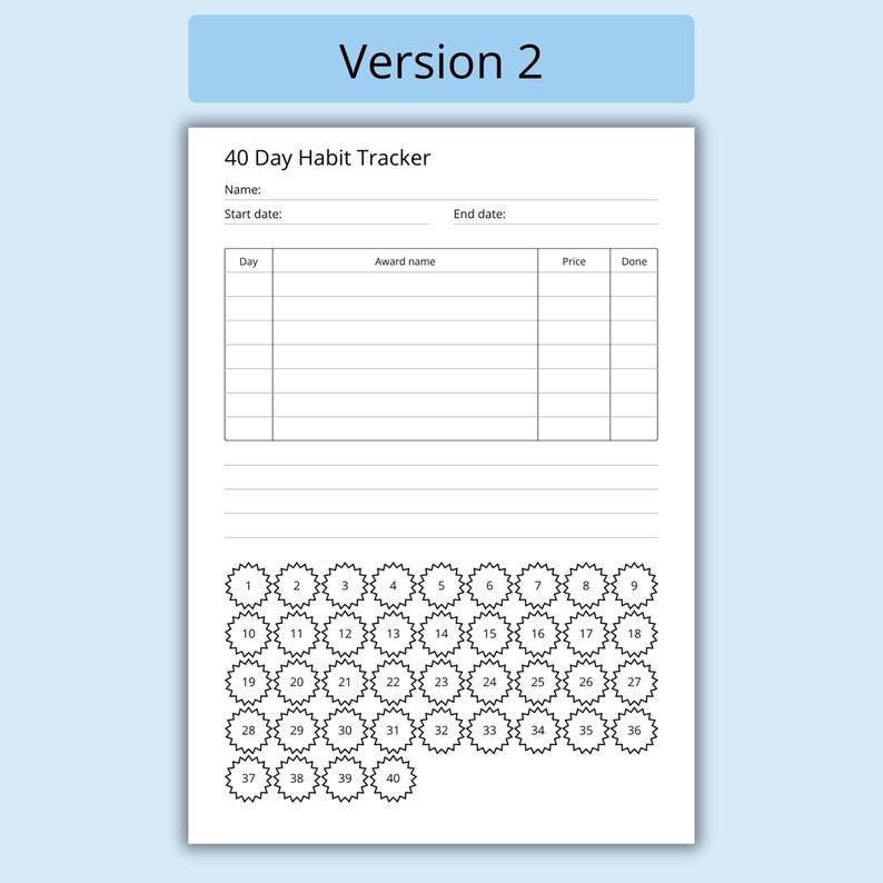 40 Day Habit Tracker | Daily Progress Tracker | 40 Day Motivation ...