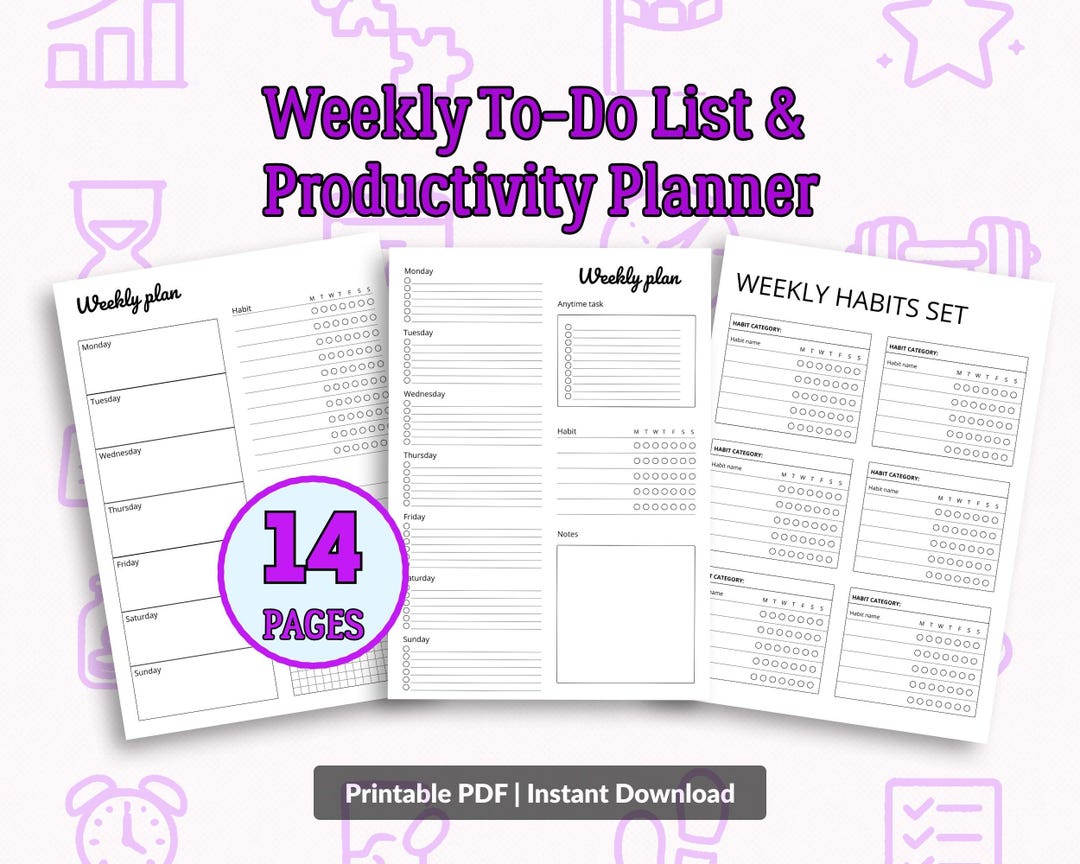 Printable Habit Tracker 2026 | Weekly To-do List & Productivity Planner ...