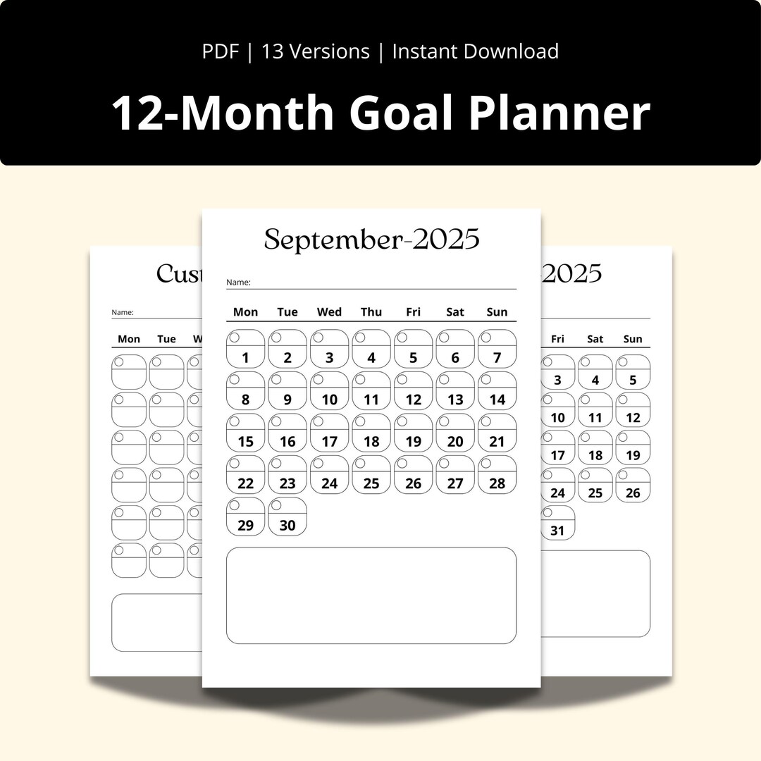12 Month Goal Planner 2025 | Yearly Planner PDF A4 | Goal Focused ...