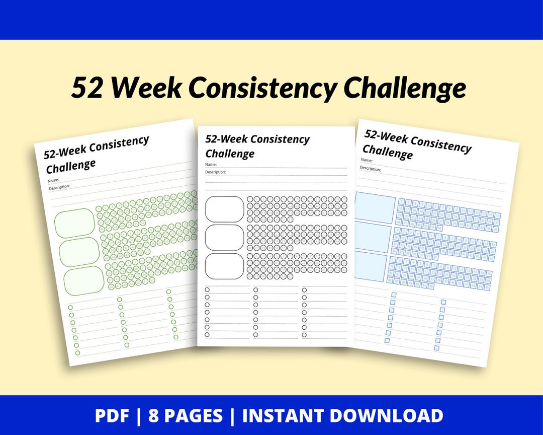 52 Week Challenge Printable | Yearly Consistency Tracker (PDF A4) - Etsy