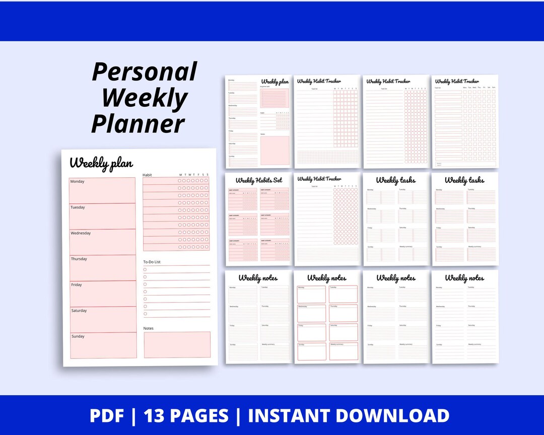 Printable Weekly Planner for Women | Feminine Goal Setting | PDF A4 - Etsy