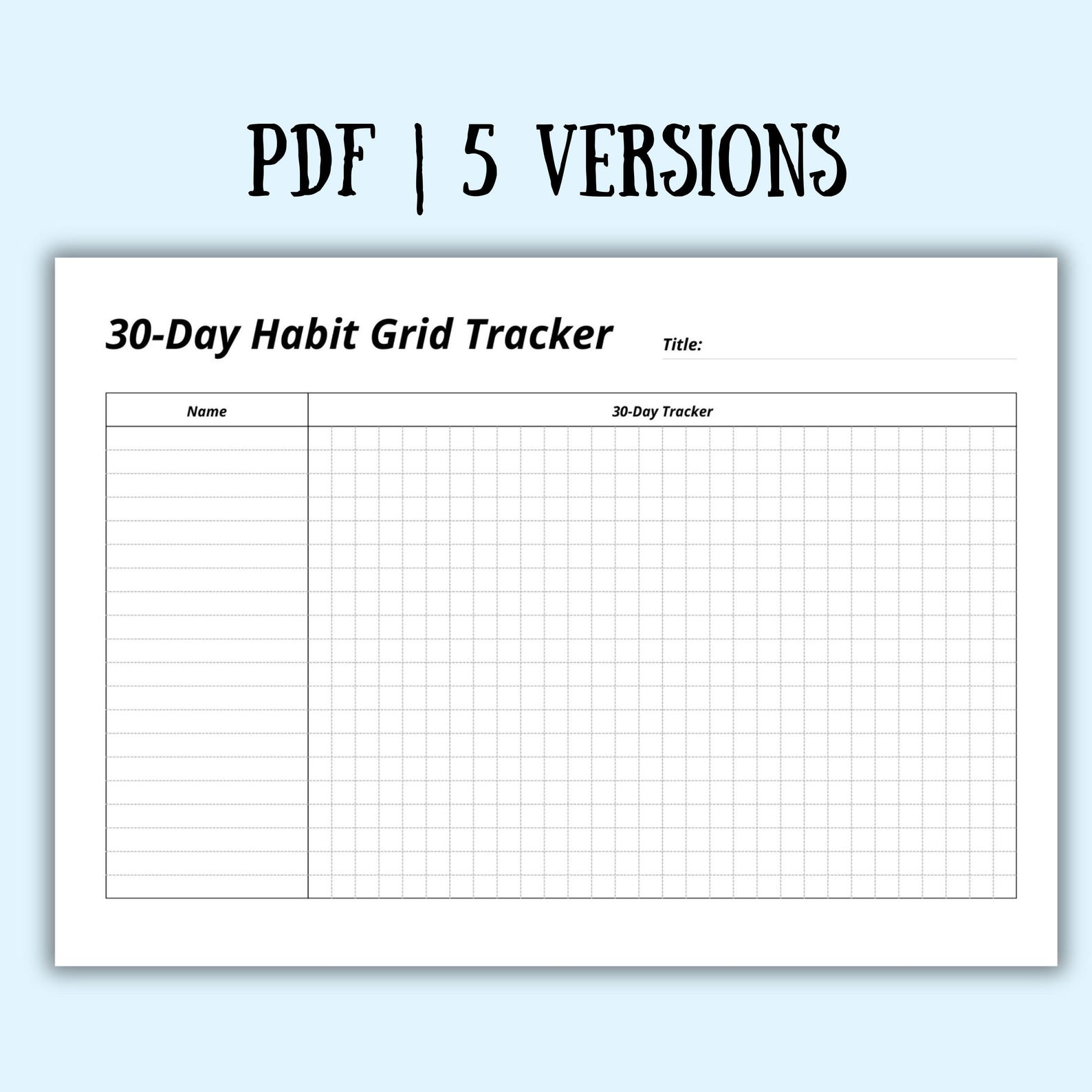 30 Day Habit Grid Tracker 2025 | Monthly Habit Tracker | 30 Day ...