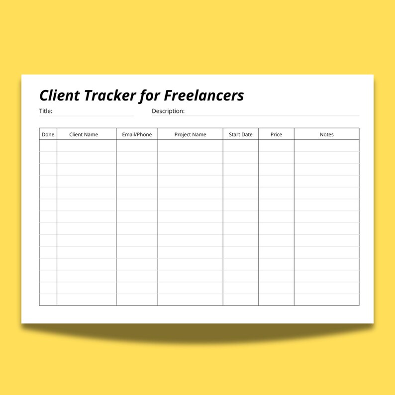 Printable Freelancer Client Tracker | Client Contact Sheet - Etsy