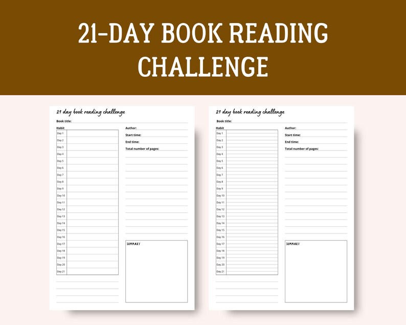 21 Day Reading Challenge Tracker | Printable Book Activity Log - Etsy