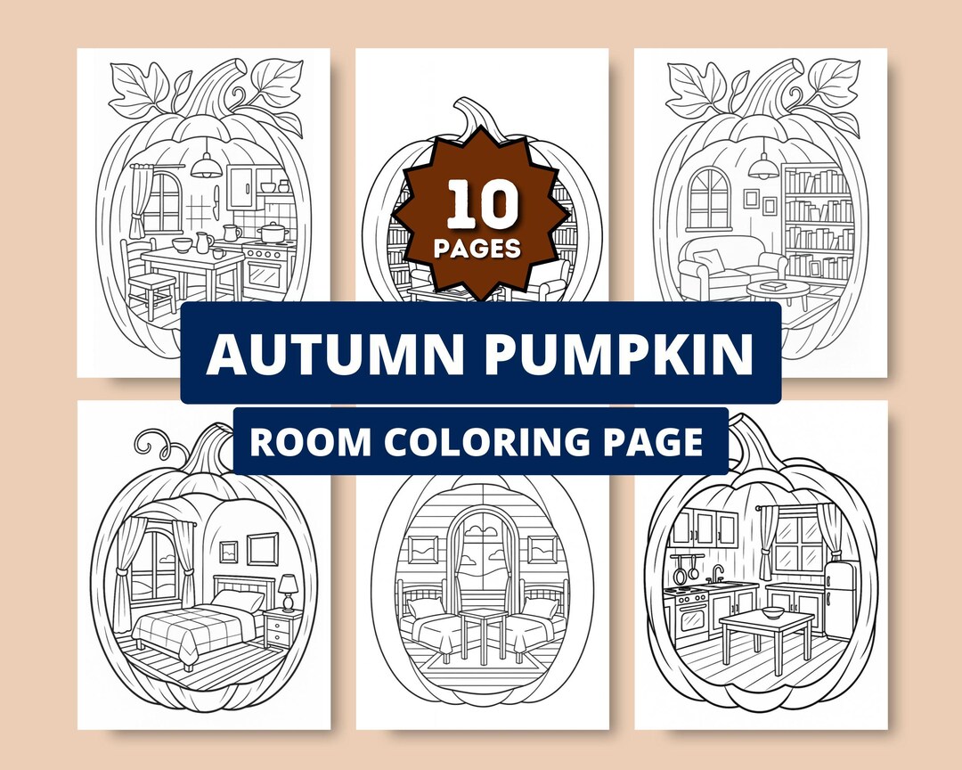 Fall Home Coloring Pages for Adults | Pumpkin Room Coloring Sheets - Etsy