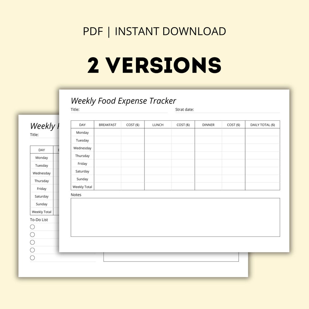 Printable Weekly Food Budget Planner | Meal Planning Log - Etsy
