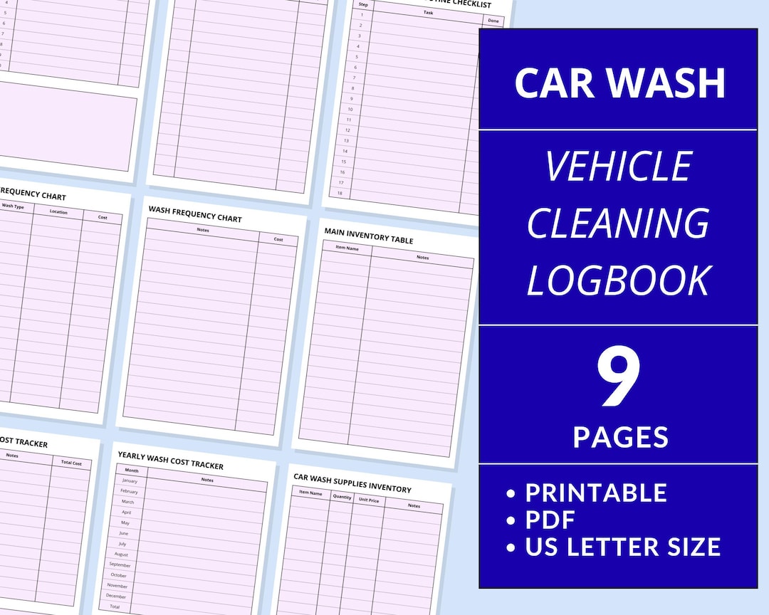 Vehicle Cleaning Logbook Printable | 2026 Clean Car Habit Tracker PDF ...