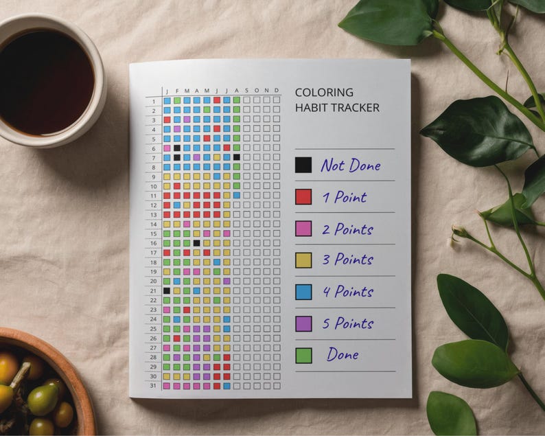 One Goal 365 Day Habit Tracker | Annual Coloring Printable PDF 2026 ...