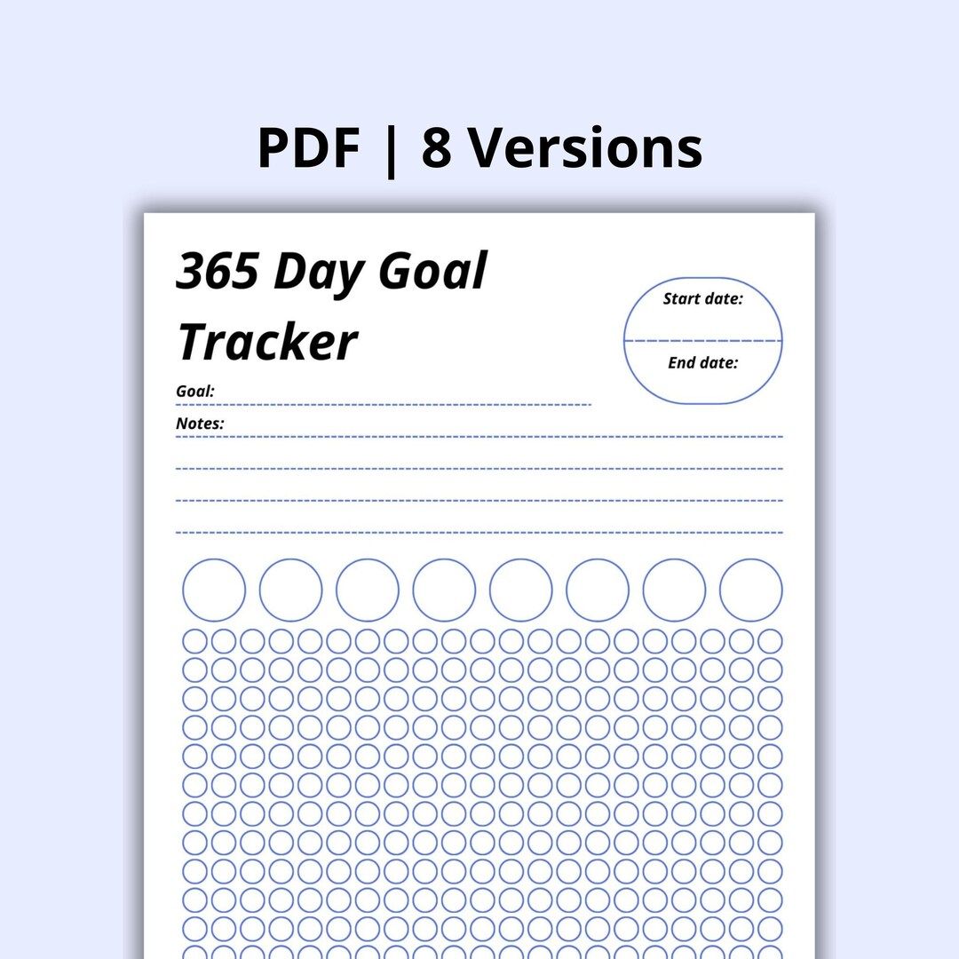 365 Day Goal Tracker | Printable Yearly Progress - Etsy