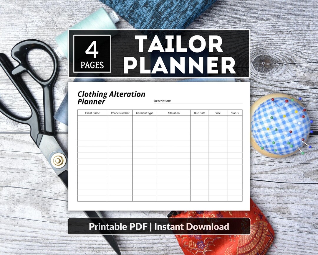Tailor Planner Printable | Sewing Project 2026 | Clothing Alteration ...