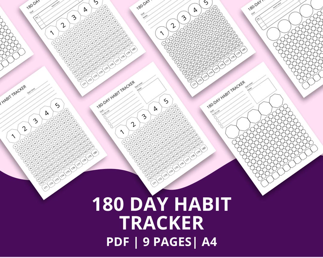 180 Day Habit Tracker Printable | Six Month Life Goals PDF A4 - Etsy