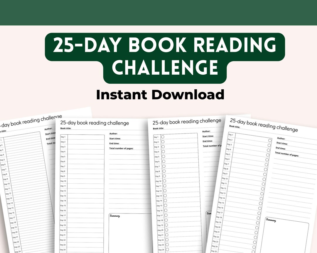 25 Day Reading Challenge: Printable Book Tracker PDF - Etsy