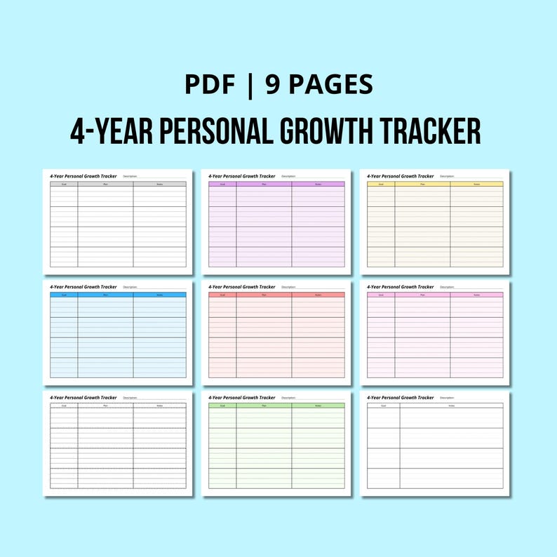 4 Year Personal Growth Tracker | Printable Life Planner (PDF) - Etsy