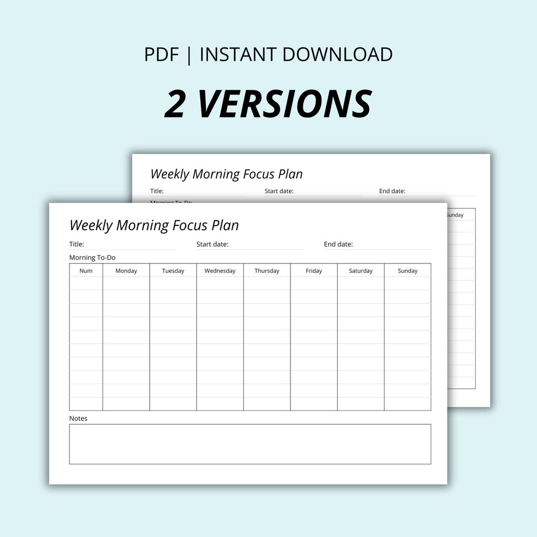 Weekly Morning Focus Plan | Morning Habit Tracker | 7 Day Routine ...