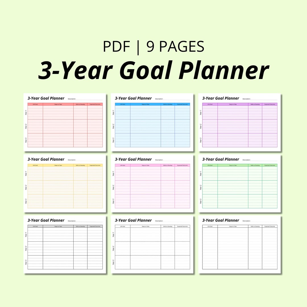 3 Year Goal Planner PDF | Self-growth and Discipline - A4 Printable - Etsy